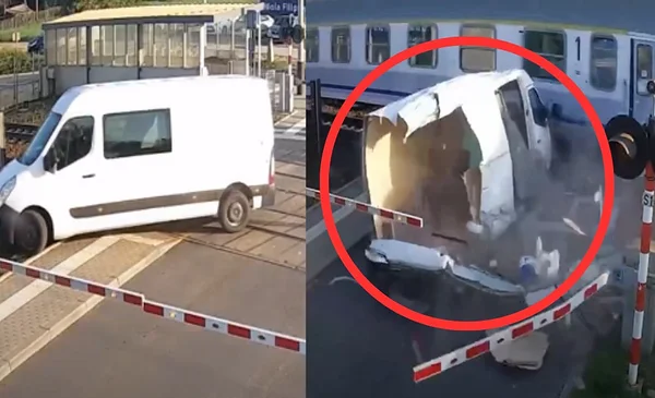Video: ¡Terrible! Un tren choca a una furgoneta en un cruce ferroviario ...