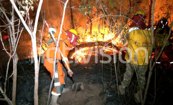 Arduo trabajo de los bomberos para sofocar los incendios en Roboré; falta agua y equipamiento ...